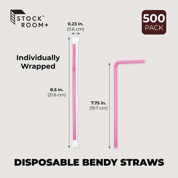 Neon Plastic Flexible Drinking Straws, Disposable Individually Wrapped ...