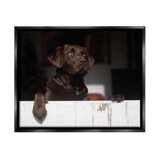 Stupell Labrador Dog Overlooking Farm Leaning Barn Door Floater Frame ...