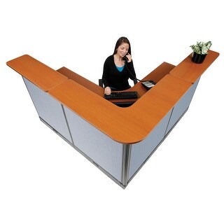 80"W x 80"D x 46"H L-Shaped Electric Reception Station, Cherry Counter ...