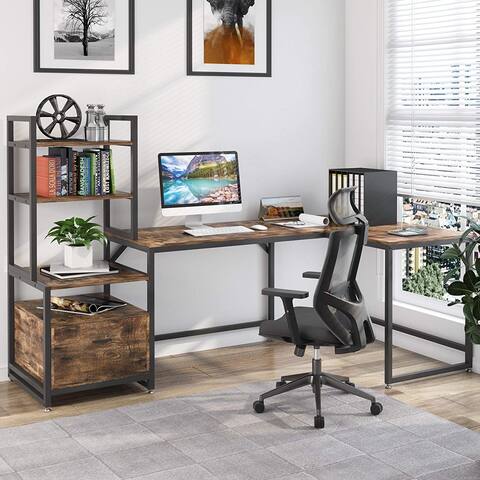 L-shaped Corner Computer Desk with File Cabinet Bookcase - Overstock ...