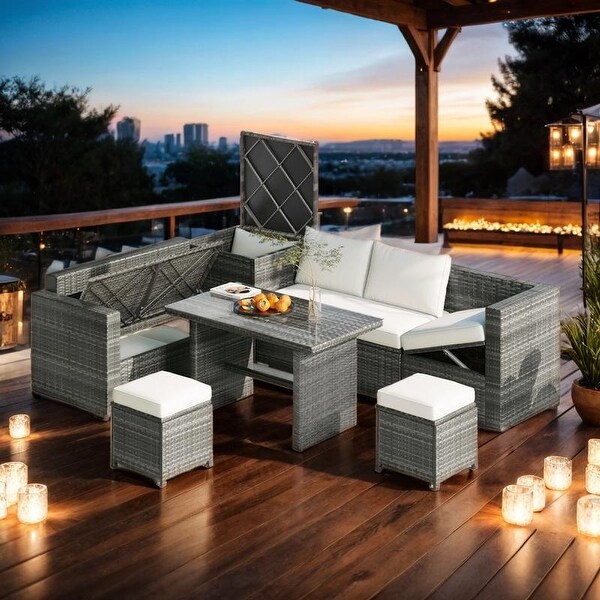 Outdoor 6 Piece Sofa Set with Storage Box and Glass Top Table Bed Bath Beyond 42101099