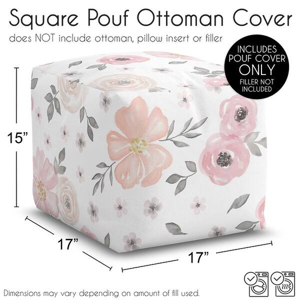 Boho Floral Girl Unstuffed Ottoman Pouf Cover Bohemian Farmhouse Shabby ...