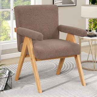 Modern Armchair with Solid Wood Frame, Upholstered Chair with Arm Pads ...