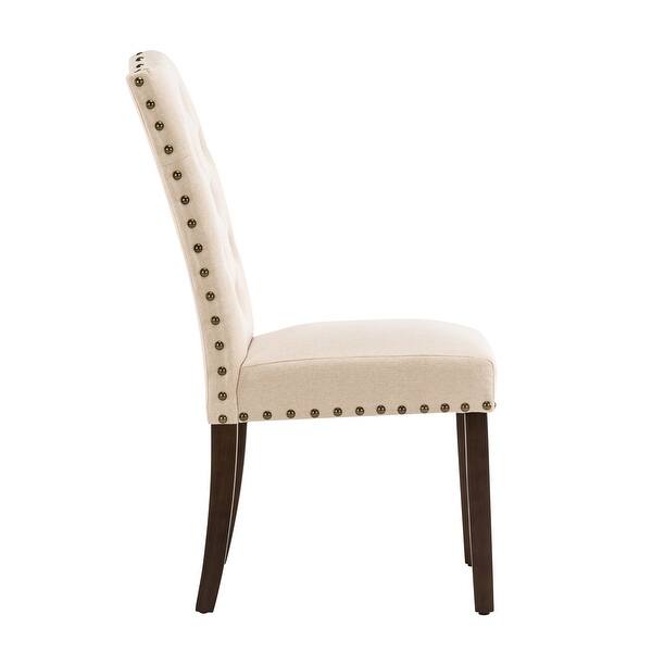 Fabric Upholstered Tufted High Back Dining Chairs with Nailhead Trim ...