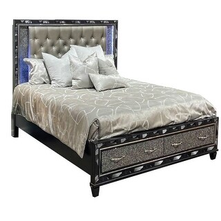 Bet Queen Bed, Storage Drawers, Silver Faux Leather Upholstery, LED ...