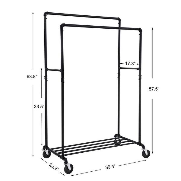 SONGMICS Industrial Pipe Clothes Rack Double Rail on Wheels with ...