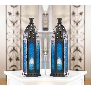 Set of 2 Tall Vibrant Blue Candle Lanterns - Bed Bath & Beyond - 41295576