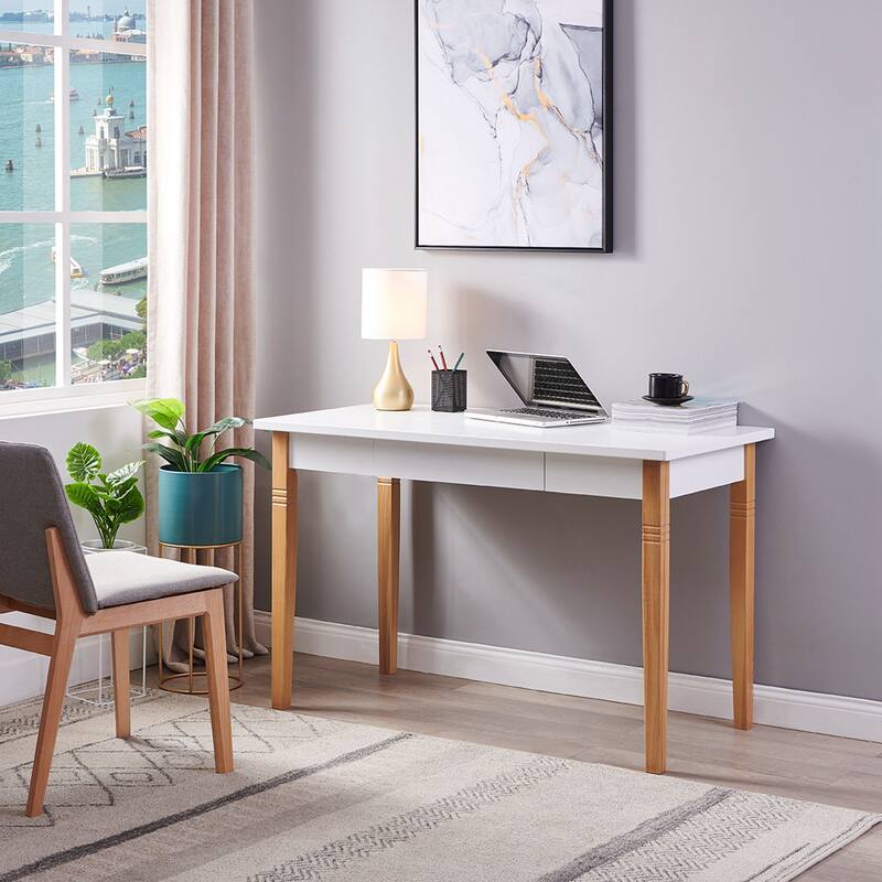 White Wood Writing Desk with 1-Drawer - Overstock - 32613090