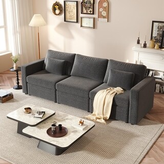 Modern Cotton Linen Upholstery Sectional Sofa Chaise Couch for Primary ...