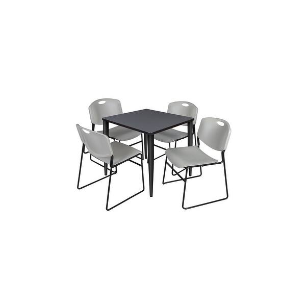 30 in. Square Breakroom Table- Grey Top, Black Base & 4 Stack Chairs ...