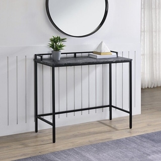 Console Table in Black Marble Engineered Wood Top and Black Frame - 54 ...