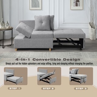 Light Gray Convertible Single Sofa Bed w/ Pull-out Sleeper, Futon Sofa ...