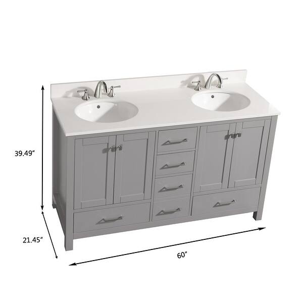 Proox 60 in. Double Bathroom Vanity Cabinet in White Quartz Counter-top ...
