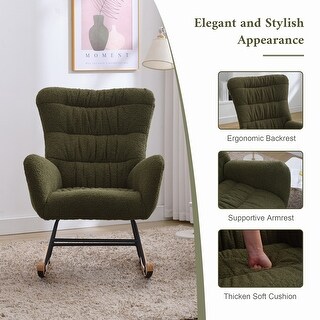 Dark Green Teddy Glider Rocker - Comfy Rocking Chair with High Backrest ...