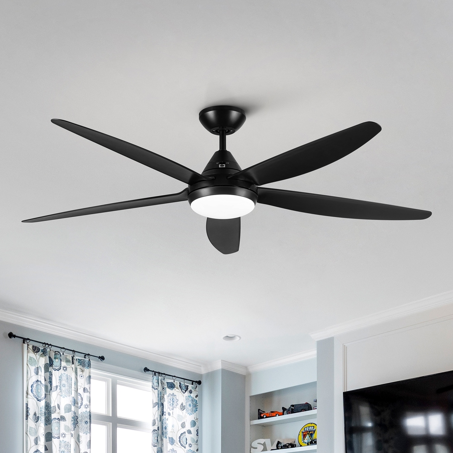 52-Inch Ceiling Fan with Integrated LED Lighting and Solid Wood Blades ...