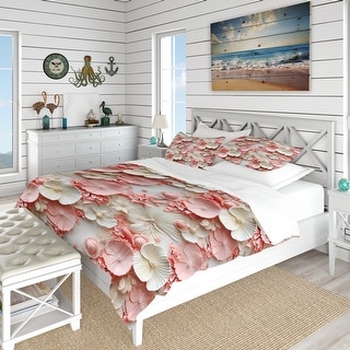 Designart "Seashell Whispers Tropical Pattern I" White Abstract Bedding ...