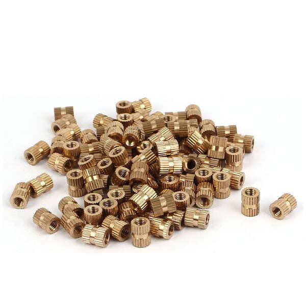 M4 x 8mm 0.7mm Pitch Brass Cylindrical Knurled Threaded Insert Nuts ...