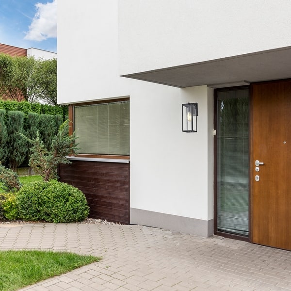 Textured Black Outdoor Boxed Wall Sconce with Clear Glass - Bed Bath ...