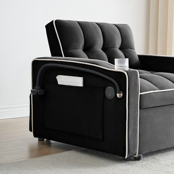Velvet Single Sofa Chair Convertible Recliner Black Lounge Chair with Pull out Trundle Sleeper Bed and USB Port Ashtray Bed Bath Beyond 41895779