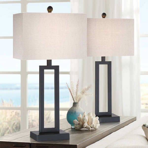 Open Rectangular Black Finish Modern Table Lamps Set of 2 - 26" x 13 ...