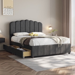 Gray Full Size Upholstered Bed with 4 Storage Drawers - Bed Bath ...
