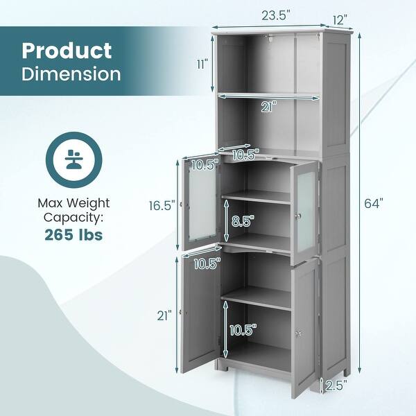 Bathroom Cabinet, Linen Storage Cabinet with Doors & Open Shelves ...