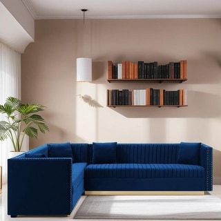 Velvet L-Shape Sectional Sofa, Vertical Channel Tufted Corner Couch ...