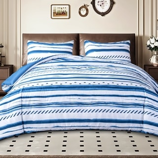 3-Piece 100% Cotton Coastal-inspired Comforter Set, Blue Striped ...
