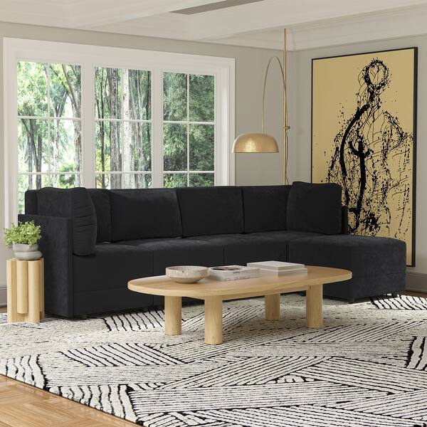 Modular 5 Piece Sectional Sofa,Reversible Couch,Linen Fabric,Optional ...