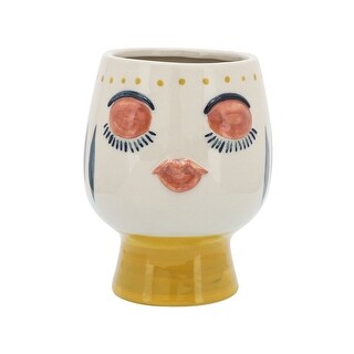 Sagebrook Home Ceramic Face Planter Contemporary Ivory Multi-Colored ...