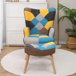 Creative Splicing Cloth Surface Accent Ottoman Chair Set, Comfy Side ...