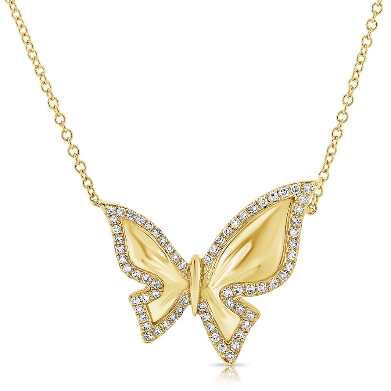 Joelle Collection Diamond Butterfly Necklace 1/6 CTTW 14K Yellow Gold ...