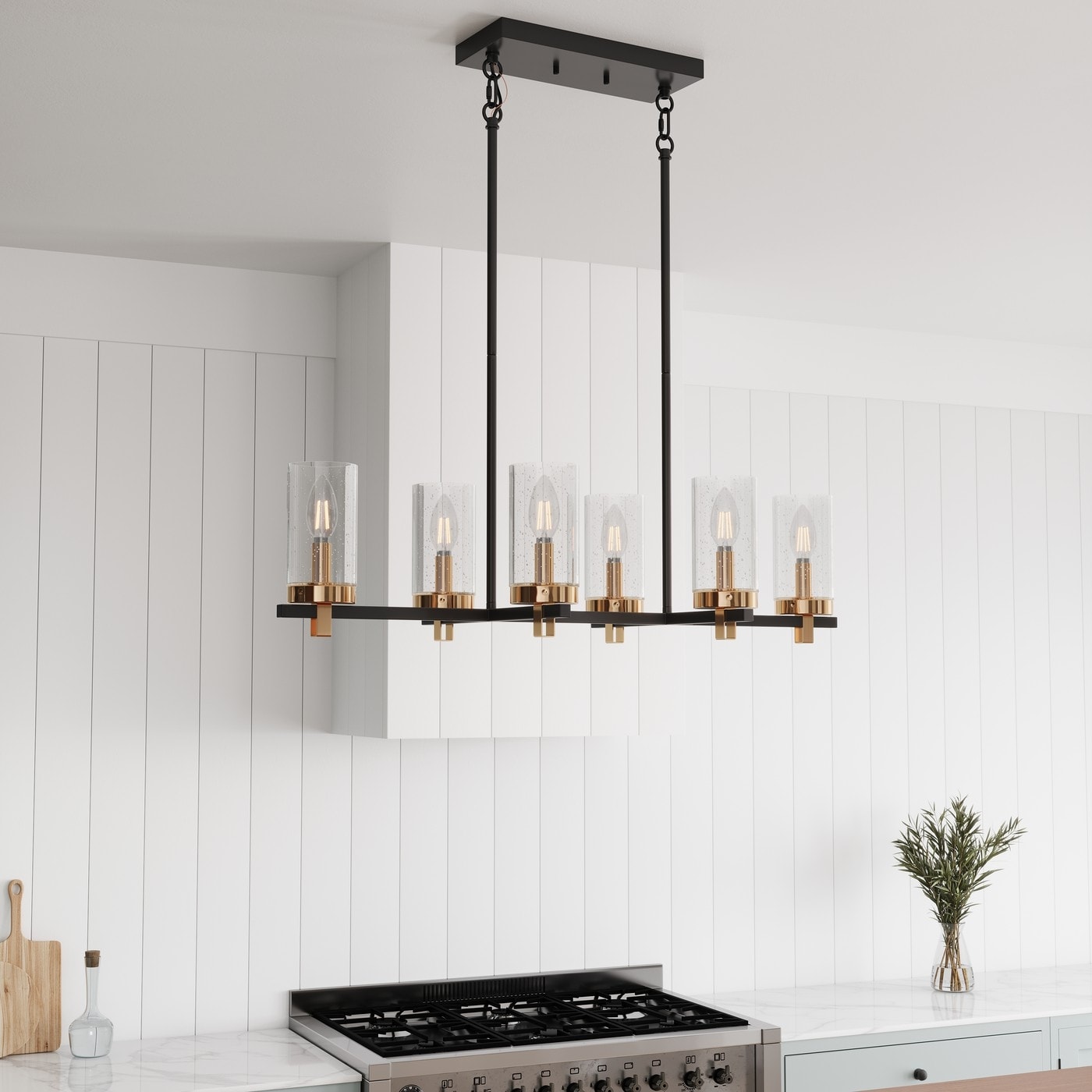 Farmhouse 2-Light Linear Kitchen Island Chandelier with White Fabric ...