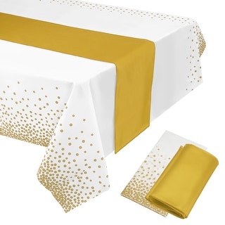 Gold Table Runner w White Plastic Tablecloth 54x108" Gold Dots 1Set ...