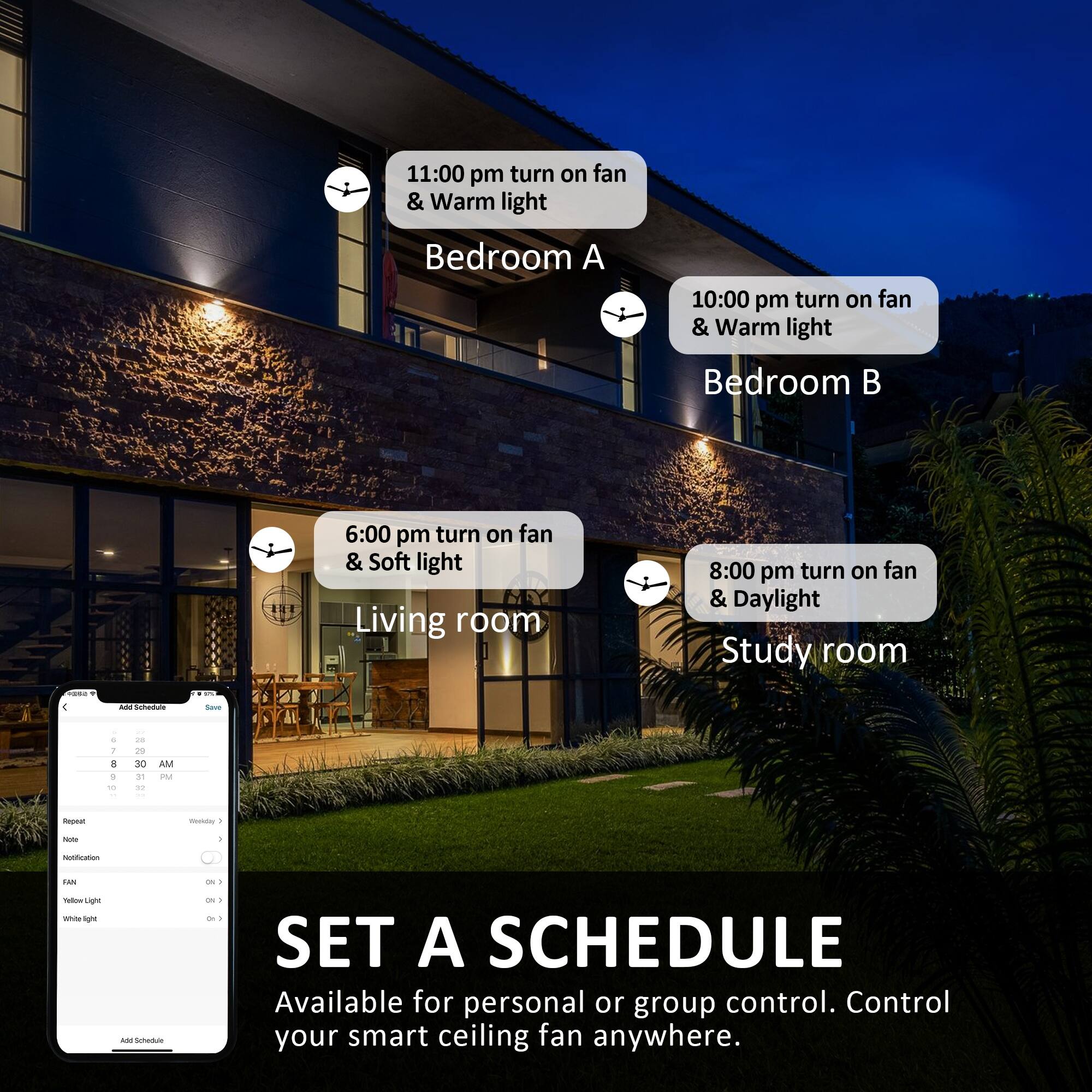 Elliott 52-inch Indoor/Outdoor Smart Ceiling Fan, Dimmable LED Light ...