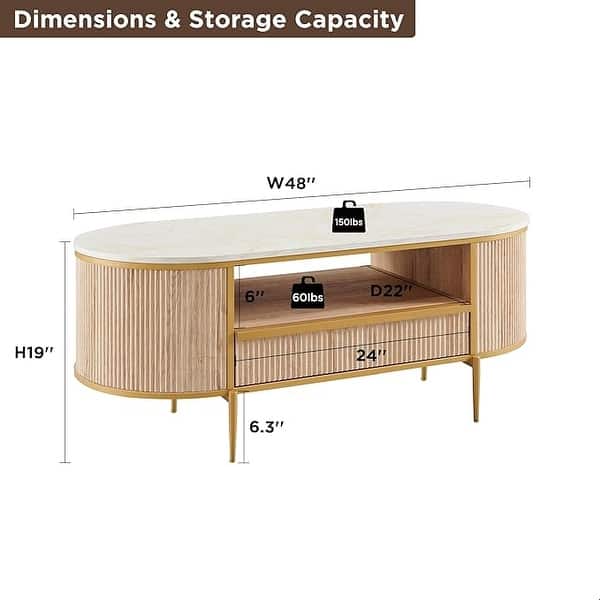 Modern Luxury Fluted Coffee Table, Center Table with Faux Marble Top ...