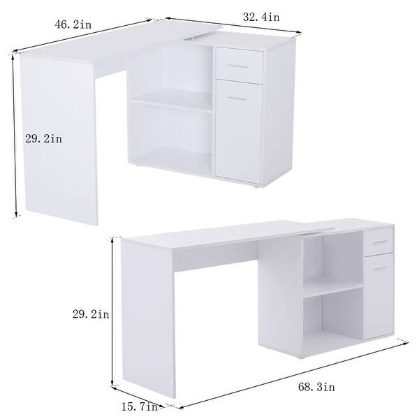 Workstation 180 Degrees Rotating Corner Computer Desk L Shaped Table ...