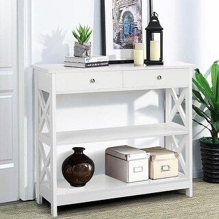39.4" White Wood Console Table, X-Design Accent Table with 2 Drawer ...