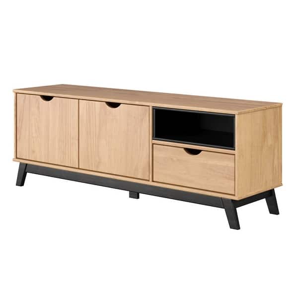 Scandinavian TV Rack in Solid Pine with Black Accents - Modern ...