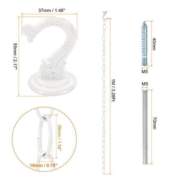 Ceiling Hook Wall Mount 37x55mm with 1M Hanging Chain Extension Link ...