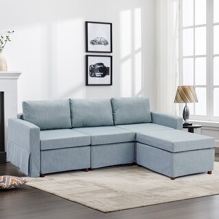Light Blue 3+1 pc Linen Modular Sectional Sofa Set with Customizable ...