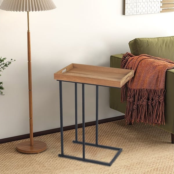 Adeco Side Table Metal Frame End Table with Wood Tray - On Sale - Bed ...