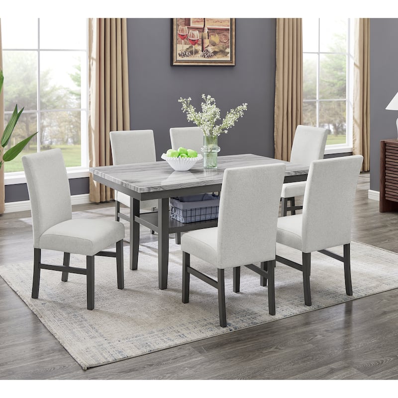Selena 5-Piece 60" Gray Faux Marble Dining Set - Rectangular Table with ...