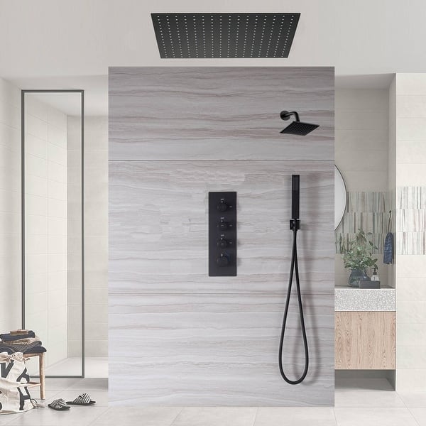 matte black 20 inch rain shower heads 3 way thermostatic shower system ...