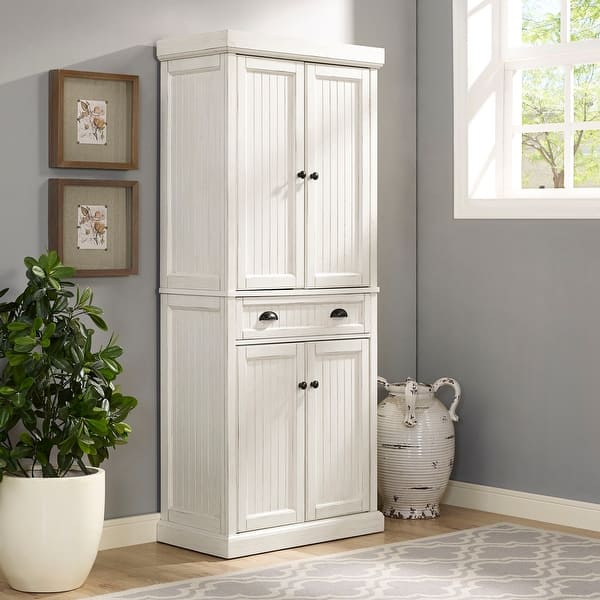 Seaside Distressed White Kitchen Pantry - - 16079510