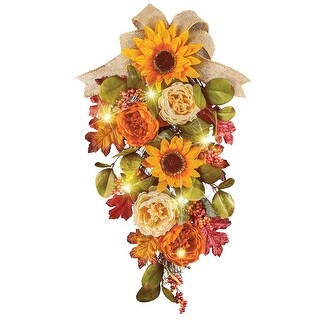 Sparkling Autumn Lighted Swag with Burlap Bow - 12" x 5" x 23" - Bed ...