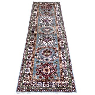 Shahbanu Rugs Gray Afghan Super Kazak Geometric Motifs Multiple Border ...