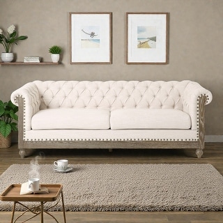 78.75 Inch Upholstered 3 Seat Sofa with Rolled Arms, Wooden Legs ...