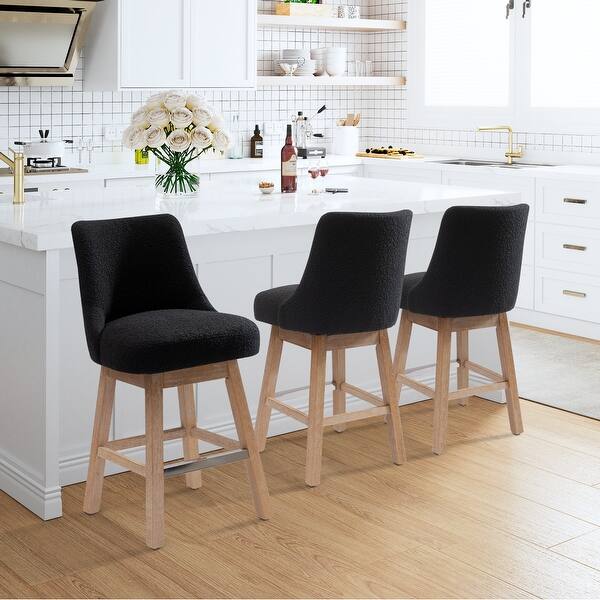 Boucle Polyester Upholstered Swivel Counter Stool - Foot Glides (Set of ...