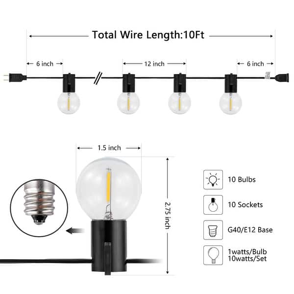 SAFAVIEH Lighting Huron 10 FT Led Outdoor String Lights - Black - Bed ...